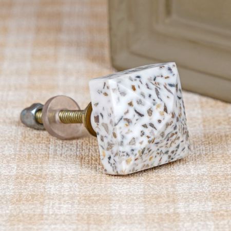 White Stone Terrazzo Cabinet Knobs